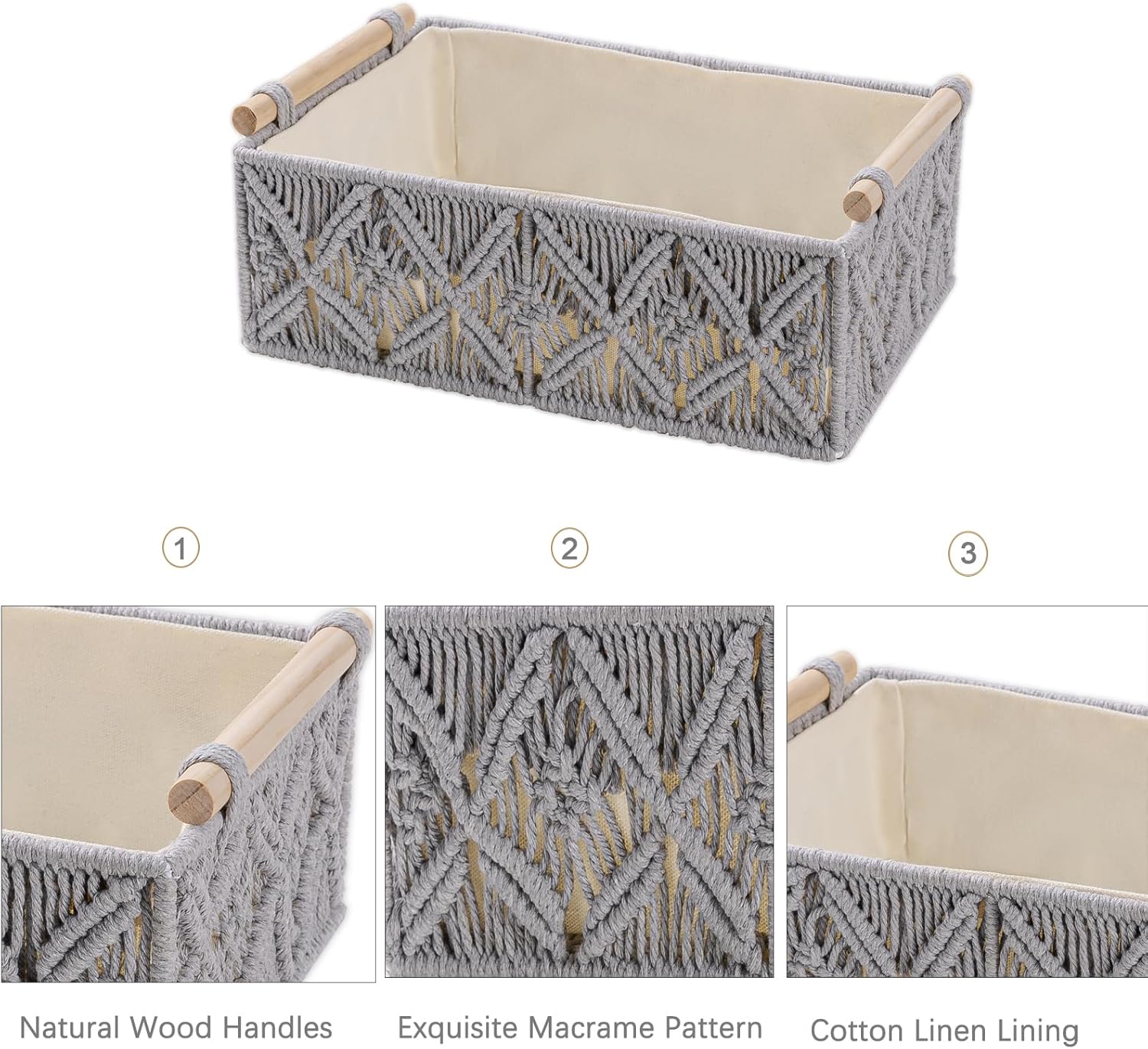 VinneGenzz Macrame Storage Baskets Handmade Boho Decor Box Natural ...