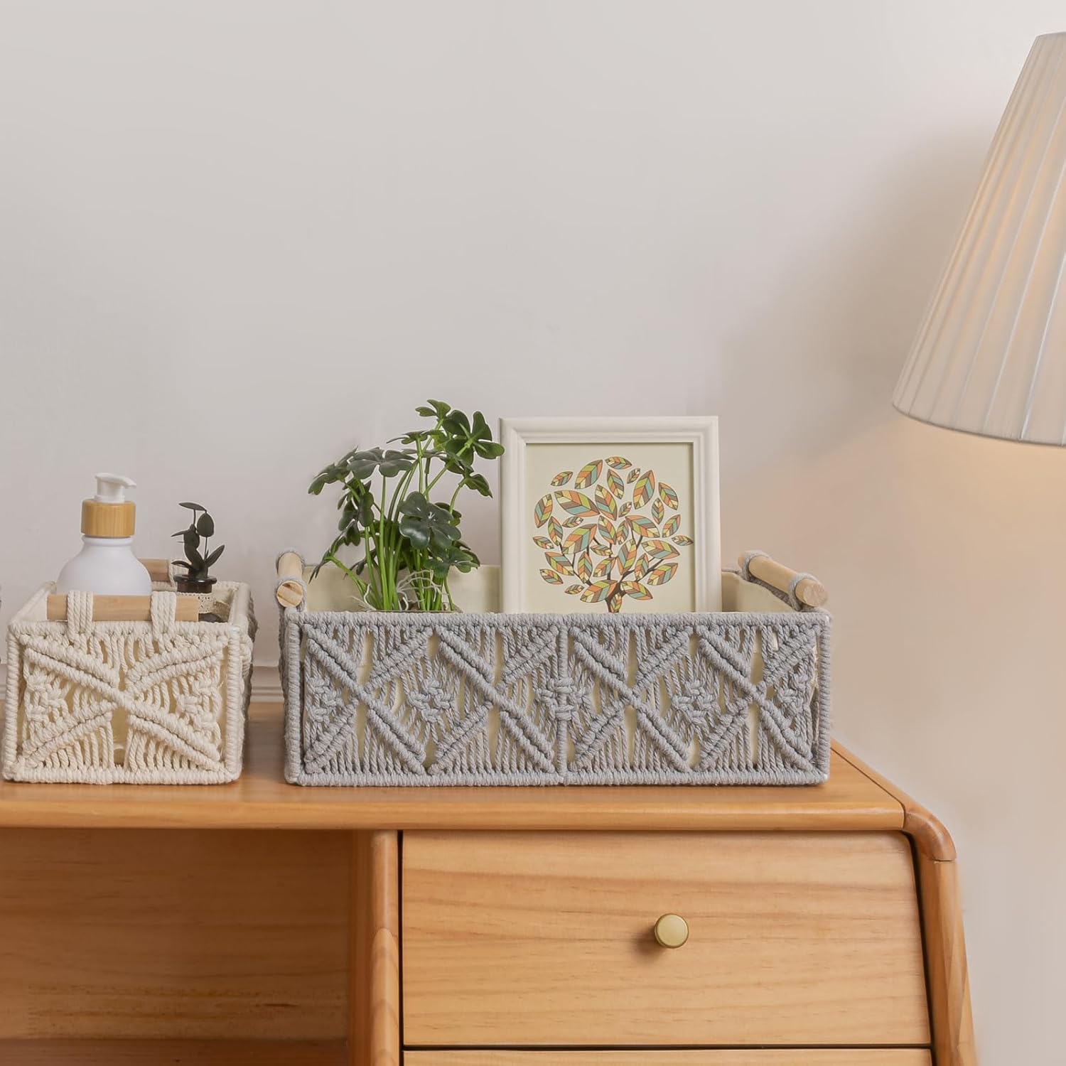 VinneGenzz Macrame Storage Baskets Handmade Boho Decor Box Natural ...